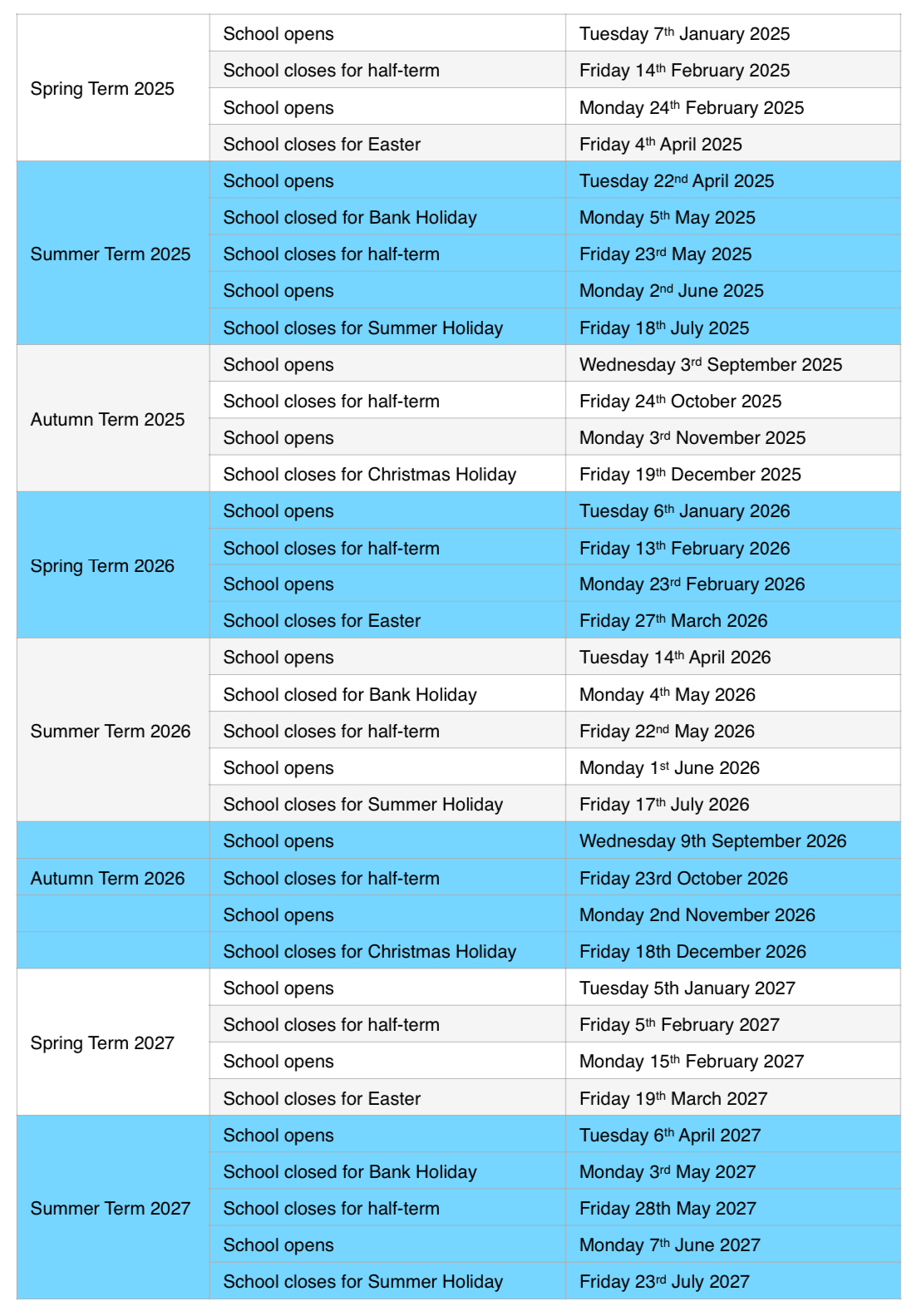 Holiday Dates | Woodmansey CE Primary School